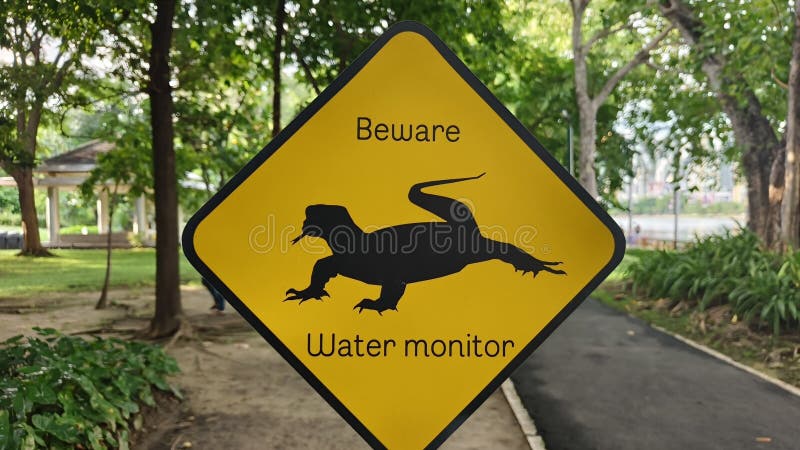 Sign Warning People about Water Monitors Stock Photo - Image of sign ...