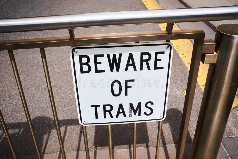 Sign Warning of Trams in Traffic. Stock Photo - Image of beware, city ...