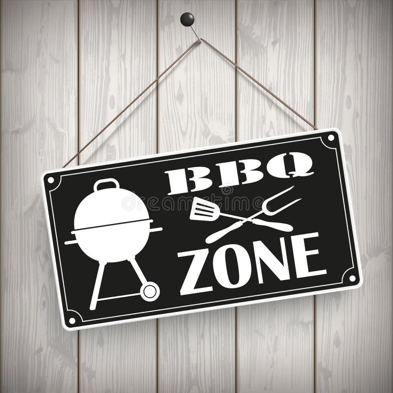 Barbecue Sign On Wooden Wall Stock Illustration - Illustration of icon ...