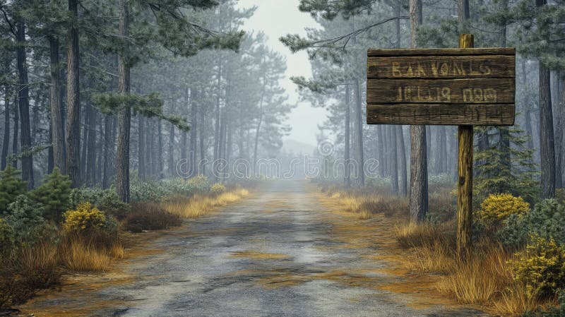 A Sign on a Wooden Post in a Forest Stock Illustration - Illustration ...