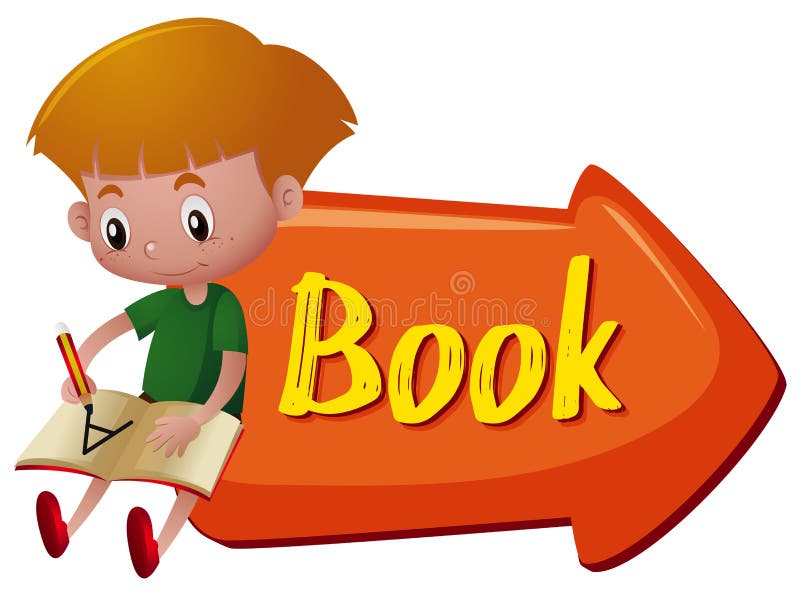 Sign with Word Book and Boy Writing Stock Vector - Illustration of ...
