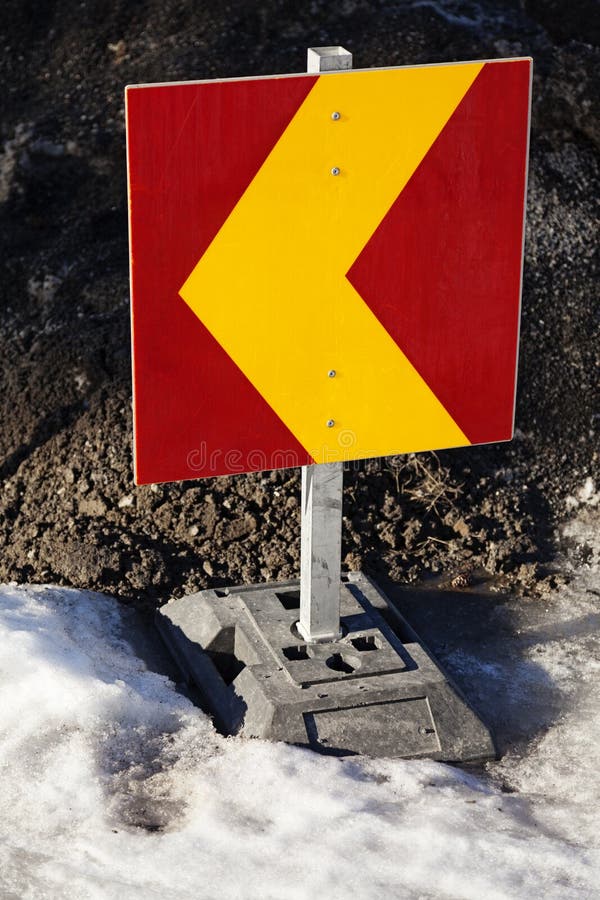 Sign with Yellow Arrow on Red Bottom, Used for Road Works Stock Image ...