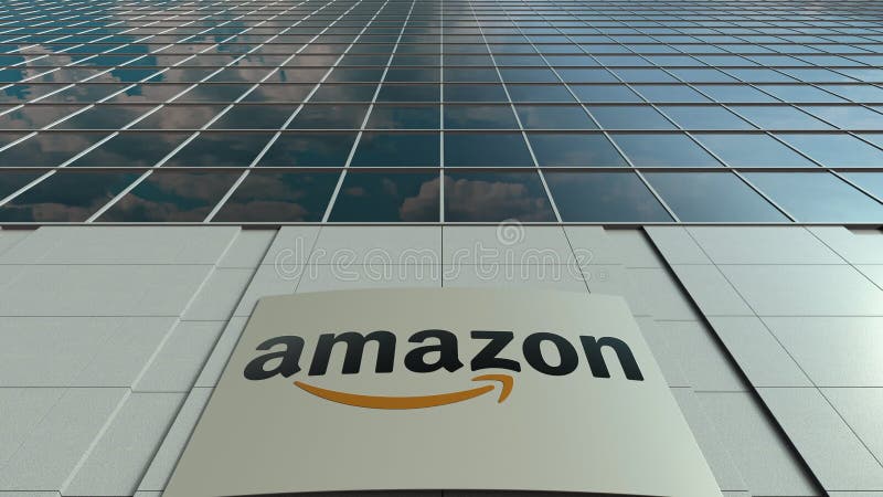 Signage Board with Amazon.com Logo. Modern Office Building Facade Time ...