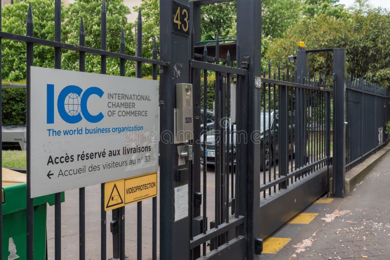 Signage of ICC International Chamber of Commerce on a Gate in Paris ... Signage of ICC International Chamber of Commerce on a Gate in Paris ...