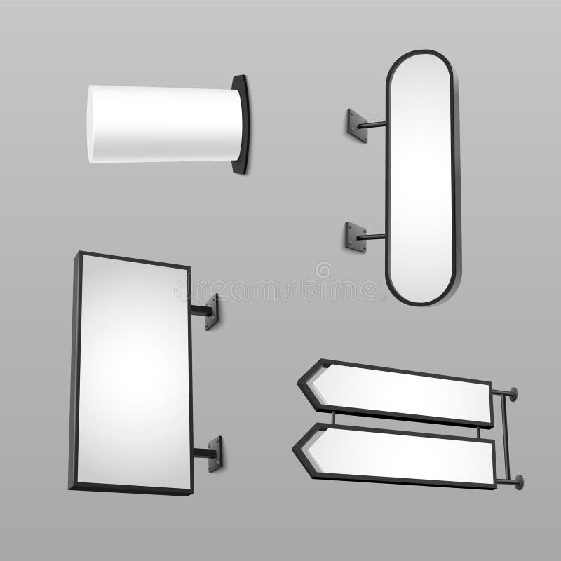 Signage Mockup Set with Wall Mounted Designs Stock Vector ...