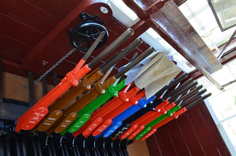 Signal box point levers. stock image. Image of track - 40157589