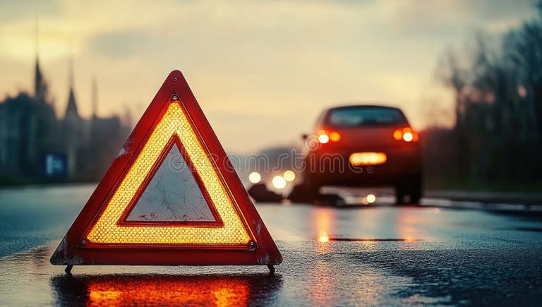 Signal of Caution - Red Triangular Warning Sign Placed on Road, Serving ...