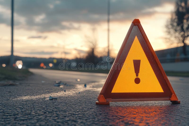 Signal of Caution - Red Triangular Warning Sign Placed on Road, Serving ...