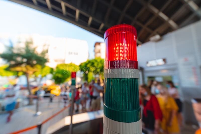 Signal with a Red Lamp. Green Light. Attention the Passage is Closed ...