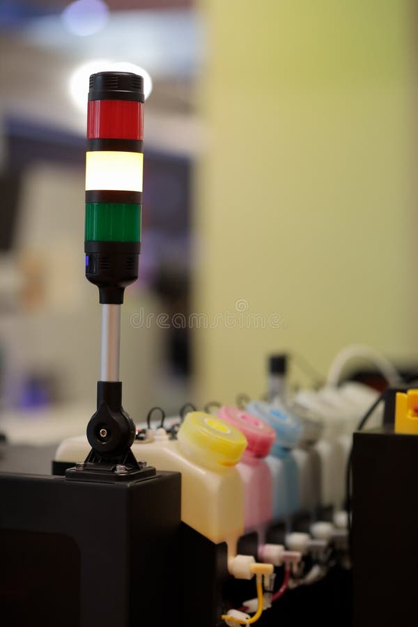 Signal Stack Lights on Large Format Inkjet Printer Stock Image - Image ...