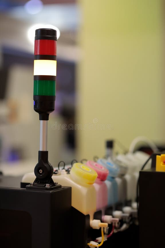 Signal Stack Lights on Large Format Inkjet Printer Stock Image - Image ...