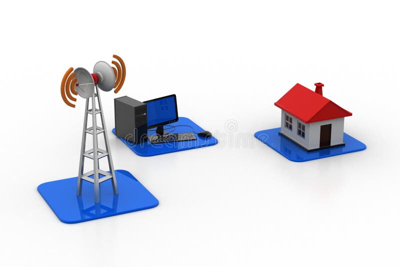 Signal Tower with Computer and Home Stock Illustration - Illustration ...