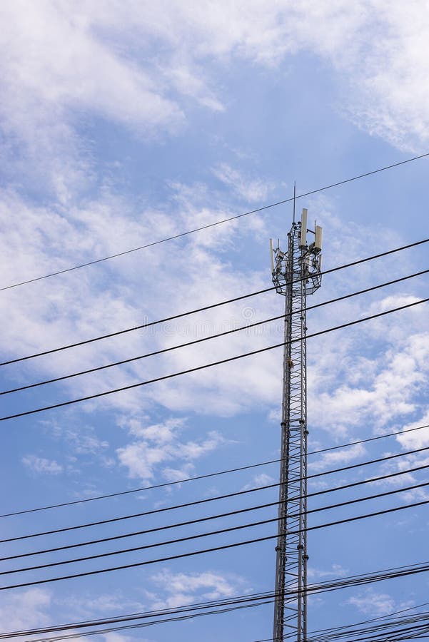 Signal Tower with High Voltage Cable Stock Image - Image of electricity ...