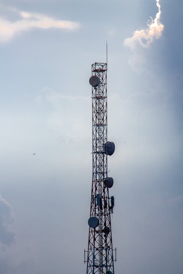 Signal Tower Mast on Blue Cloud Background Stock Image - Image of ...
