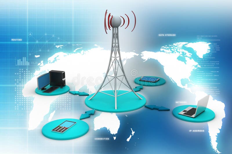 Signal Tower with Networking Stock Illustration - Illustration of radio ...