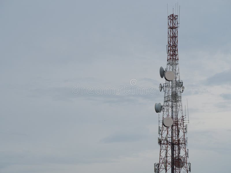 Cellular Signal Tower or Large Antenna with Broadcast Equipment and the ...