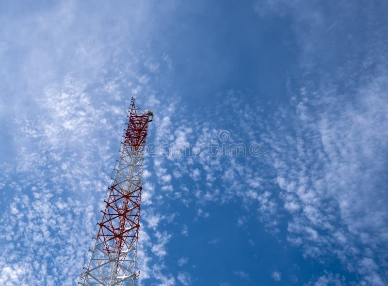 Signal Towers, Red and White, Behind the Sky Stock Photo - Image of ...