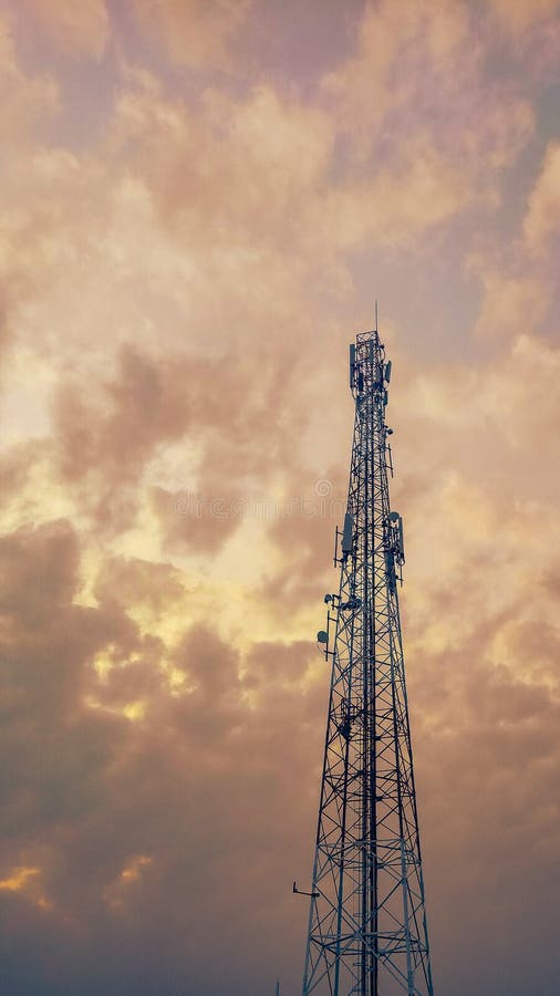 Signal transmitting tower stock image. Image of poster - 255833839