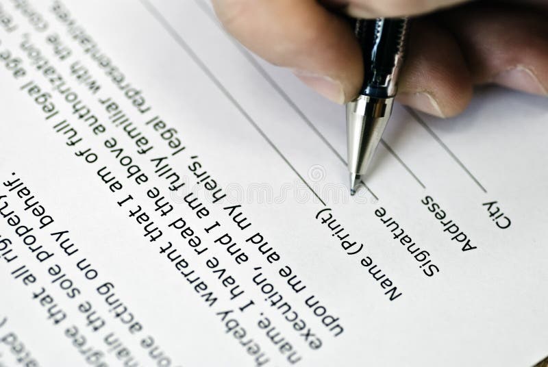 Signature on agreement stock image. Image of autographing - 6311463
