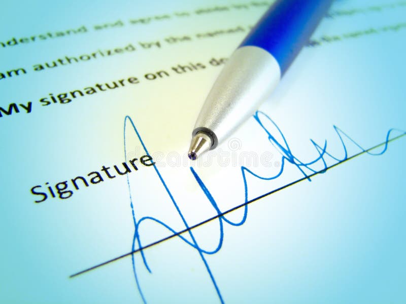 Signature, Contract and a Pen Stock Image - Image of sign, blue: 11698541