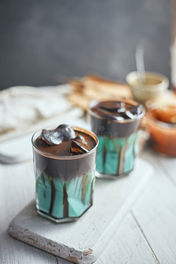 Signature Iced Chocolate Mint Drink in Glass Stock Photo - Image of ...