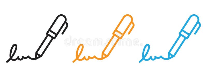 Signature Icon Thin Line Illustration Set Stock Vector - Illustration ...