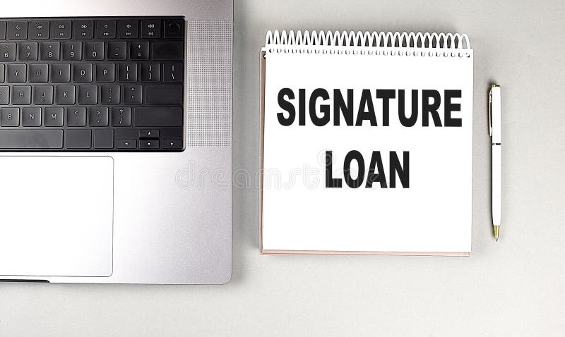 SIGNATURE LOAN Text on Notebook with Laptop, Mouse and Pen Stock Image ...