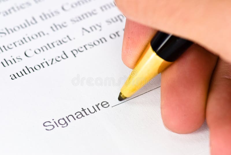 Hand Signing a Document in Ink on Sign Here Line Stock Photo - Image of ...