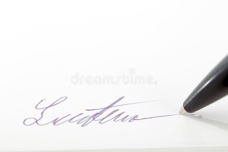 Signature on a white paper stock photo. Image of certificate - 164613872