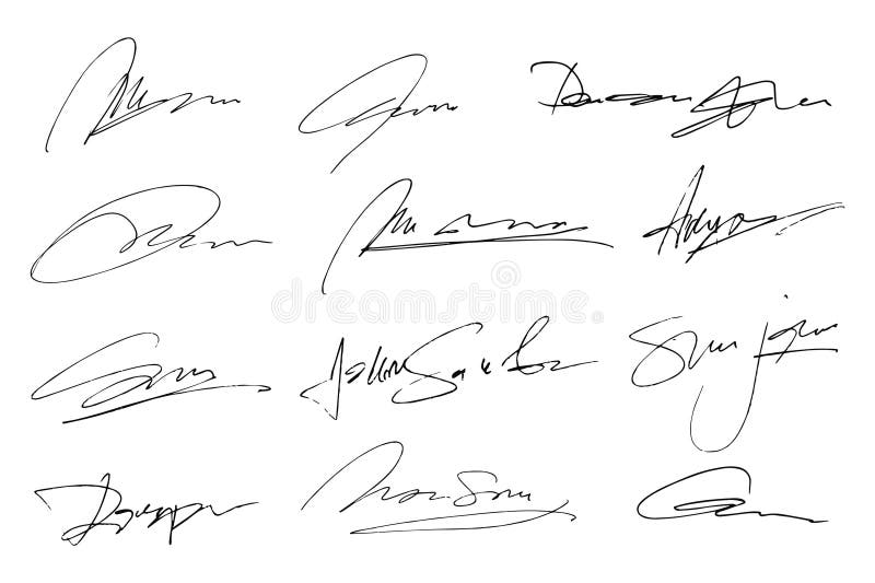 Signatures Set. Fictitious Handwritten Signatures for Signing Documents ...