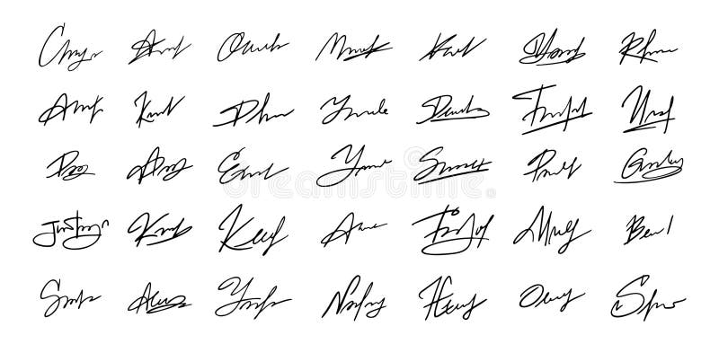 Signatures Set. Fictitious Handwritten Signatures Template for Signing ...