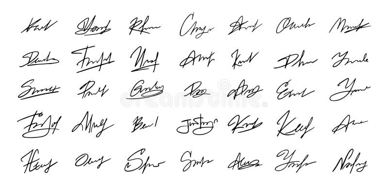 Signatures Set. Fictitious Handwritten Signatures Template for Signing ...