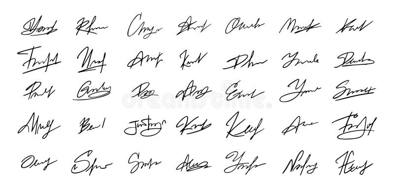 Signatures Set. Fictitious Handwritten Signatures Template for Signing ...