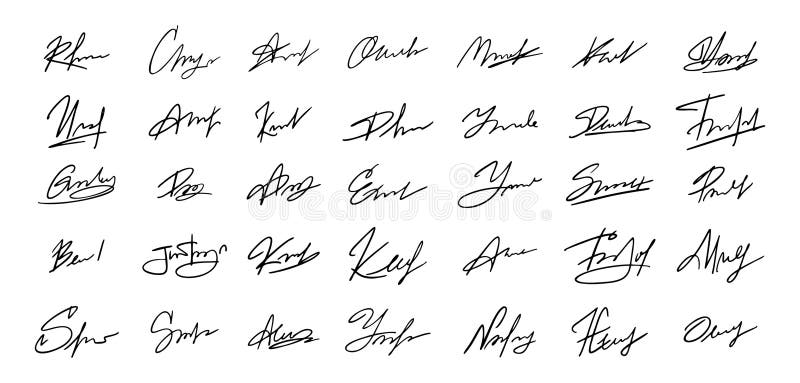 Signatures Set. Fictitious Handwritten Signatures Template for Signing ...