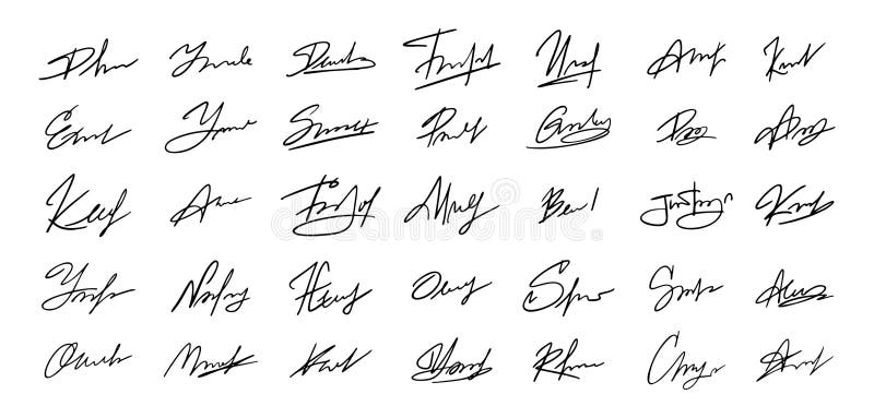 Signatures Set. Fictitious Handwritten Signatures Template for Signing ...