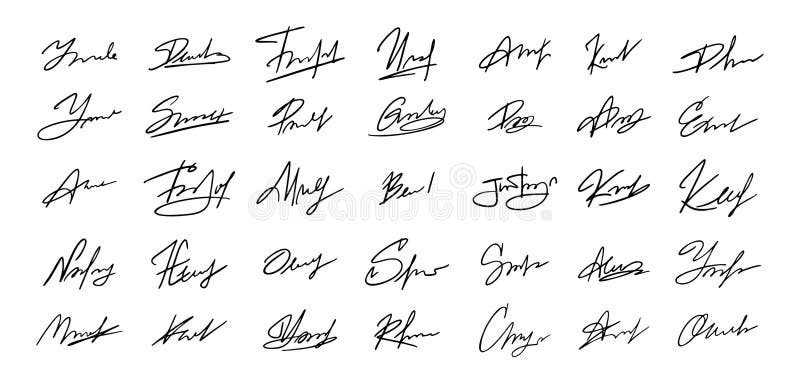 Signatures Set. Fictitious Handwritten Signatures Template for Signing ...