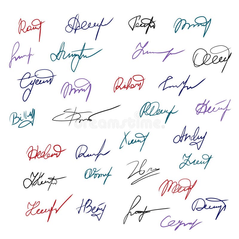 Signatures Vector Set. Contract Signatures Collection for Business ...