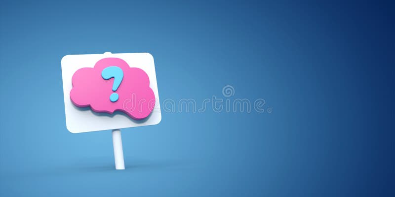Signboard with a Brain and a Question Mark on Blue Background Stock ...