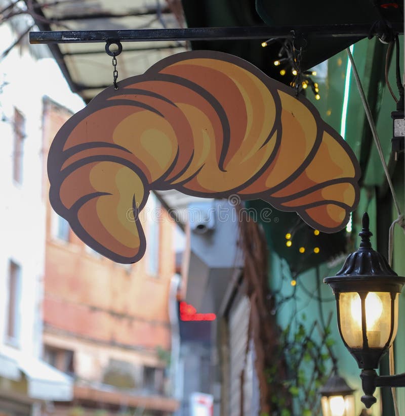 Signboard for the Croissant Shop. Stock Photo - Image of background ...
