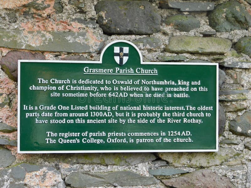 The Signboard of the Grasmere Parish Church in the Lake District ...