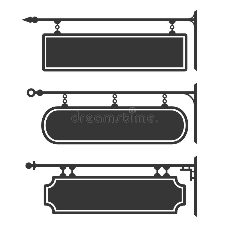 Signboard Hanging on Chains. Silhouette Set Signs Stock Vector ...