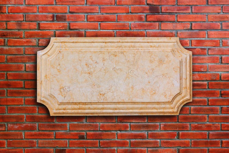 A Signboard Marble on Brick Wall. Stock Image - Image of interior ...