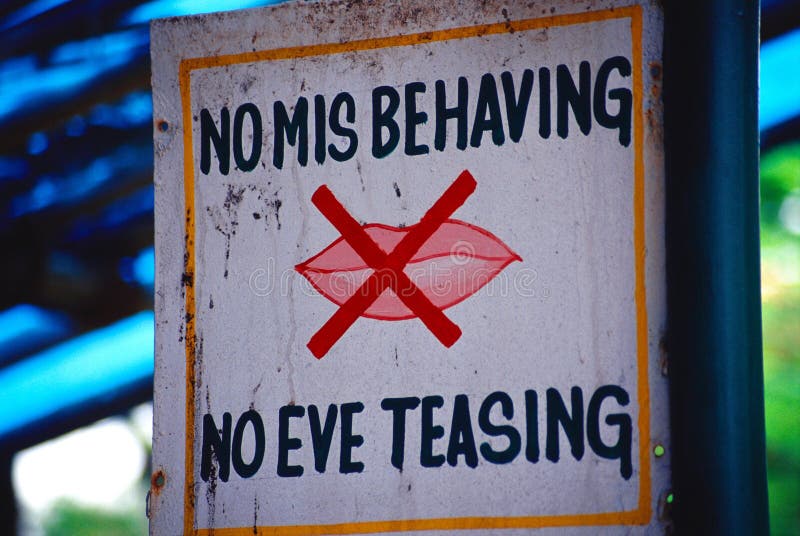 Signboard of No Kissing and Misbehaving Eye Teasing Stock Image - Image ...