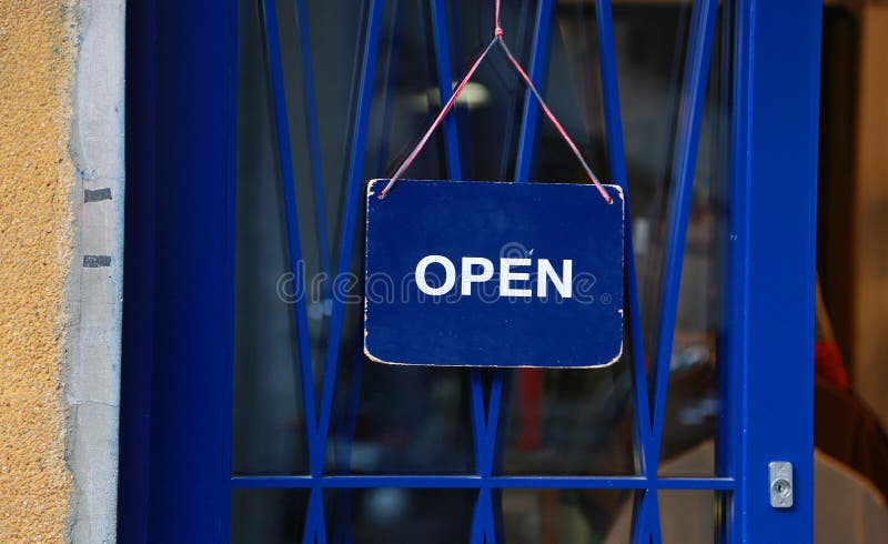 Signboard of Opening of the Blue Door Stock Image - Image of hole ...