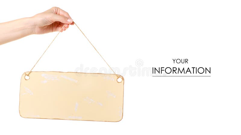 Signboard Plaque on a Rope in Hand Pattern Stock Photo - Image of frame ...