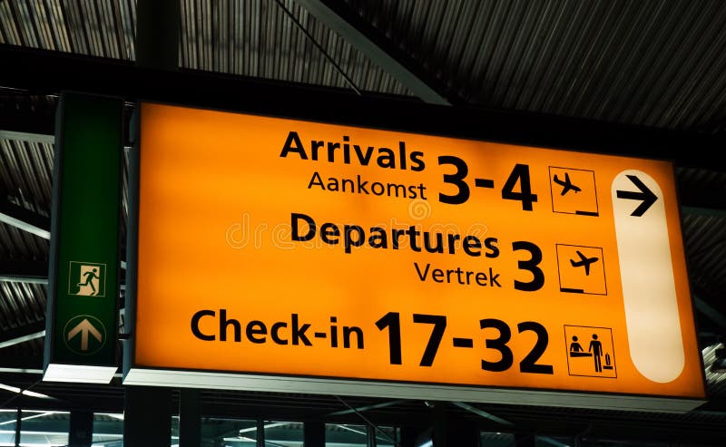 Signboard, Schiphol Airport Stock Photo - Image of illuminated ...