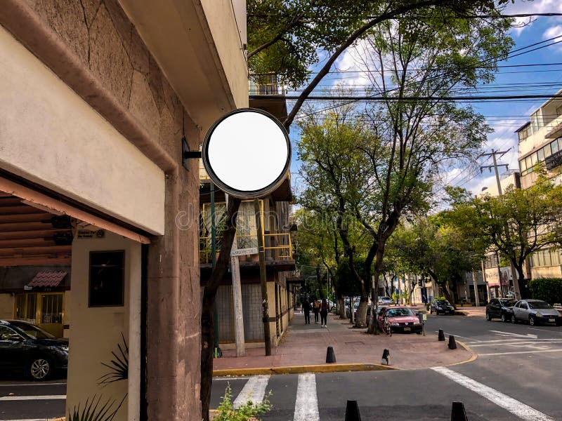 Signboard Shop Mock Up Circle Shape Stock Image - Image of display ...