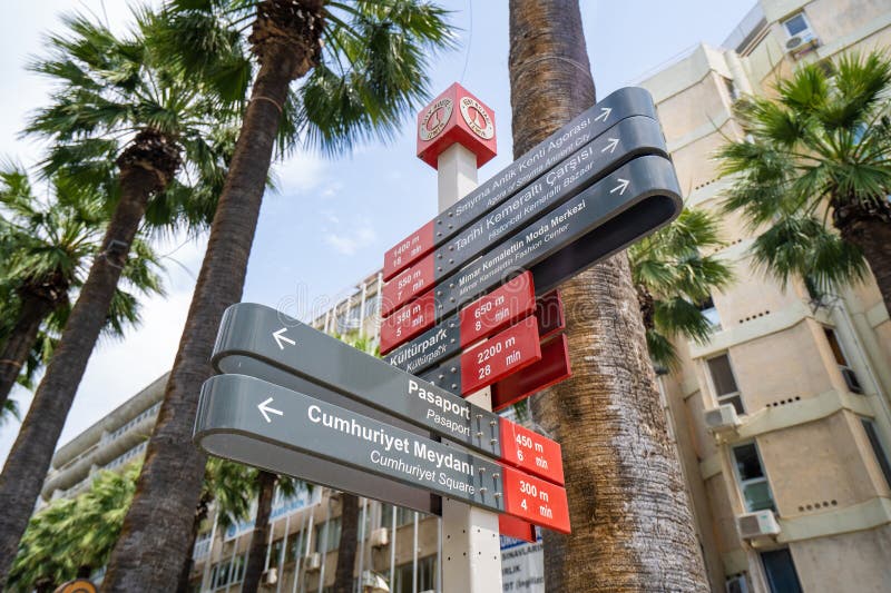 Signboard Showing Touristic Places in Izmir Stock Image - Image of ...