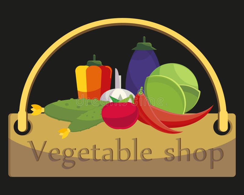 Signboard vegetable shop stock vector. Illustration of banner - 58935645