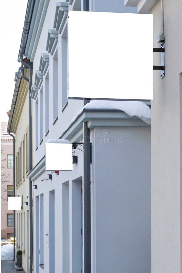 Signboard on Wall. Three Mock Ups Square Shape. Stock Image - Image of ...